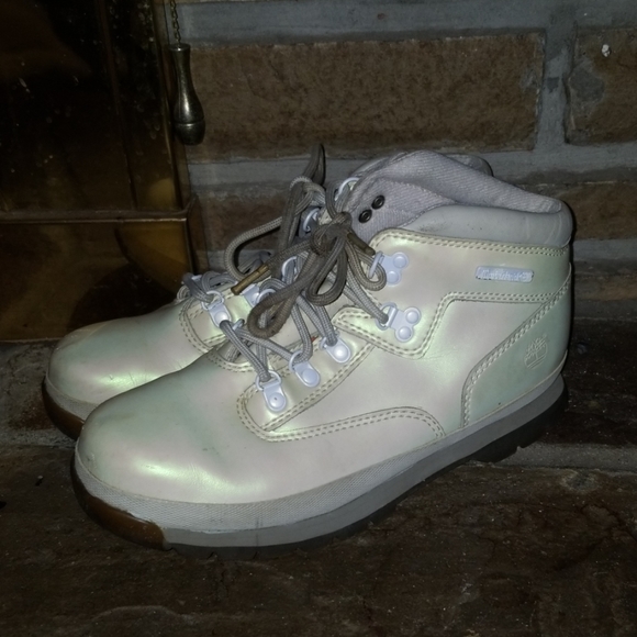 Timberland | Shoes | Timberland Iridescent Cream Pearled Boots Rare ...